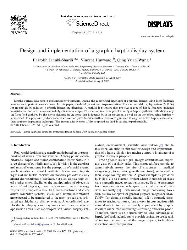 (PDF) Design and implementation of a graphic-haptic display system
