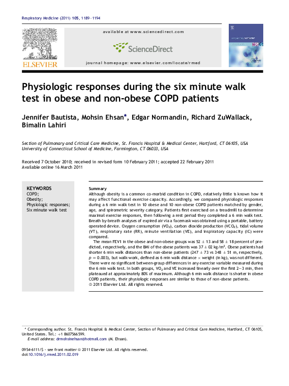 (PDF) Physiologic responses during the six minute walk test in obese ...