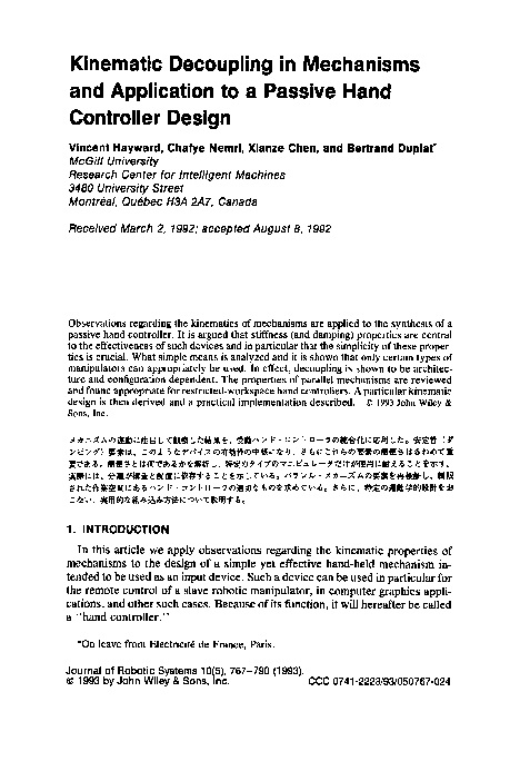(PDF) Kinematic decoupling in mechanisms and application to a passive ...