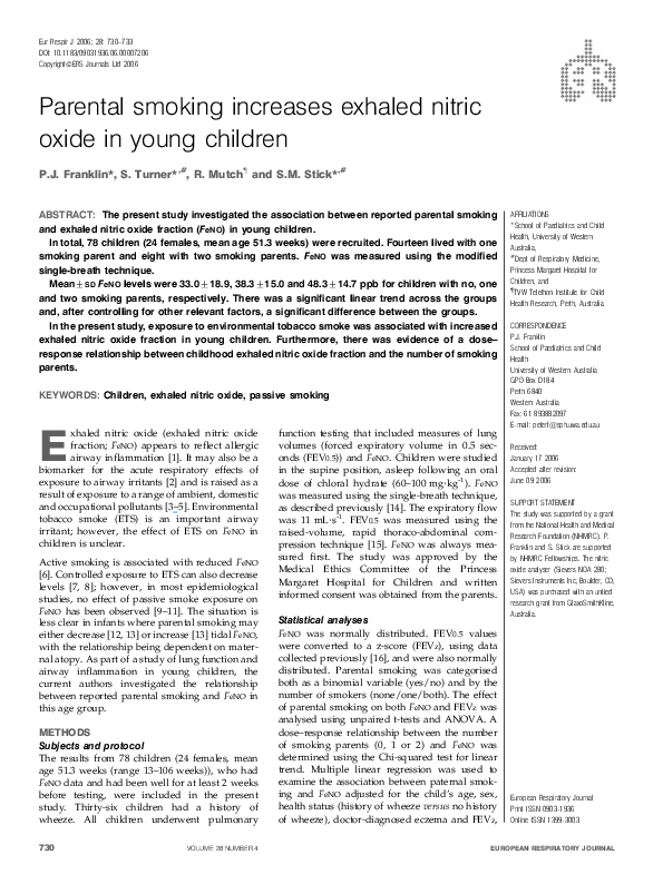 (PDF) Parental smoking increases exhaled nitric oxide in young children ...