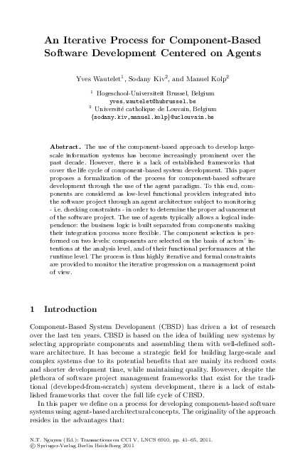 (PDF) An Iterative Process for Component-Based Software Development Centered on Agents | Yves ...