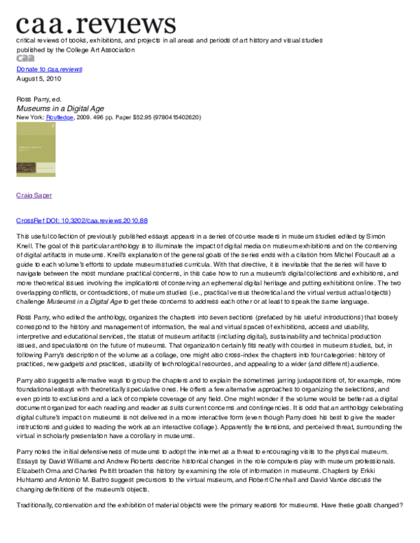 (PDF) Craig Saper. Review of "Museums in a Digital Age" by Ross Parry