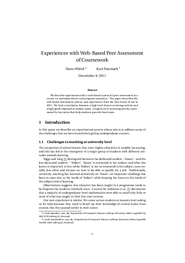 (PDF) Experiences with Web-Based Peer Assessment of Coursework