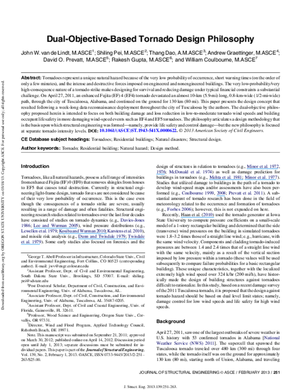 (PDF) Dual-Objective-Based Tornado Design Philosophy | David Prevatt ...