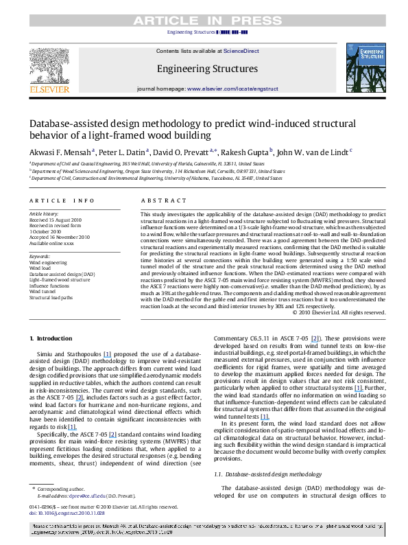 Pdf Database Assisted Design Methodology To Predict Wind Induced