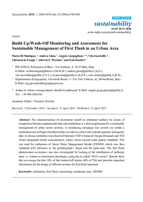 (PDF) Build-Up/Wash-Off Monitoring and Assessment for Sustainable ...