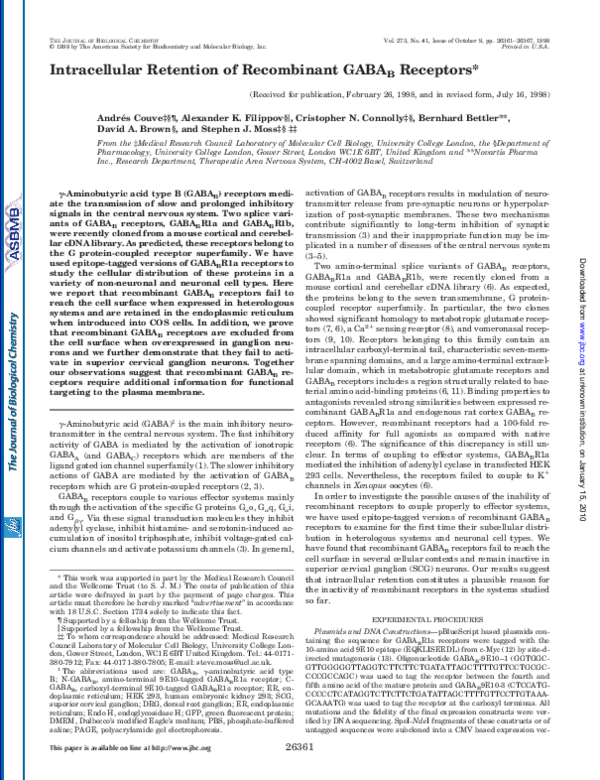 (PDF) Intracellular Retention of Recombinant GABA B Receptors
