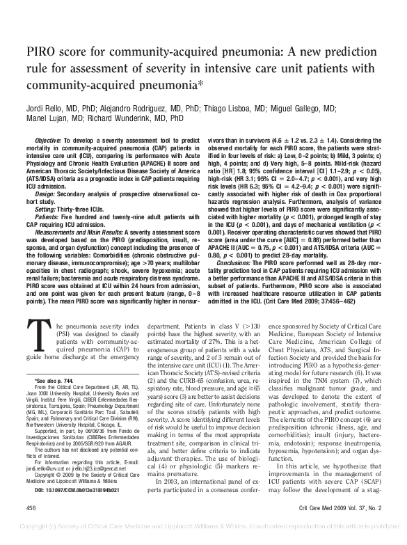 (PDF) PIRO score for community-acquired pneumonia: A new prediction ...