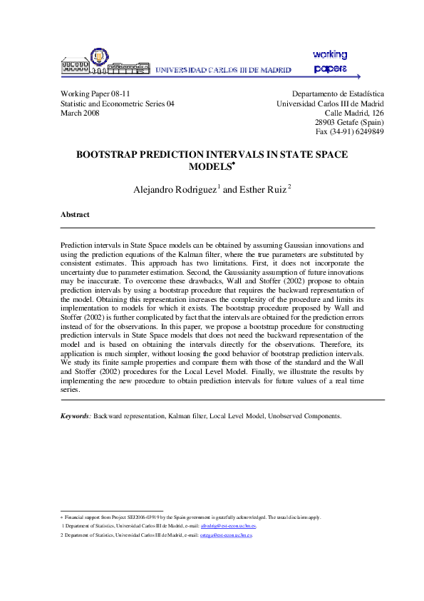 (PDF) Bootstrap prediction intervals in state-space models