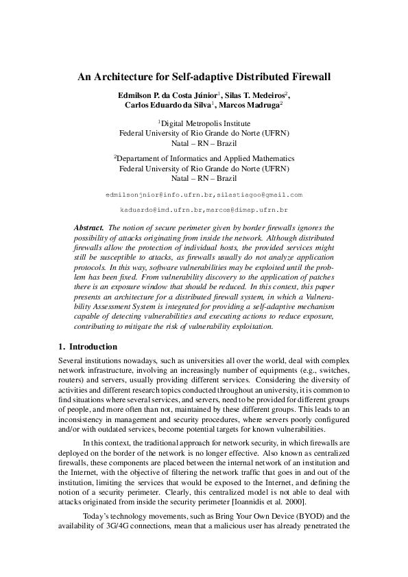 Pdf An Architecture For Self Adaptive Distributed Firewall Carlos E
