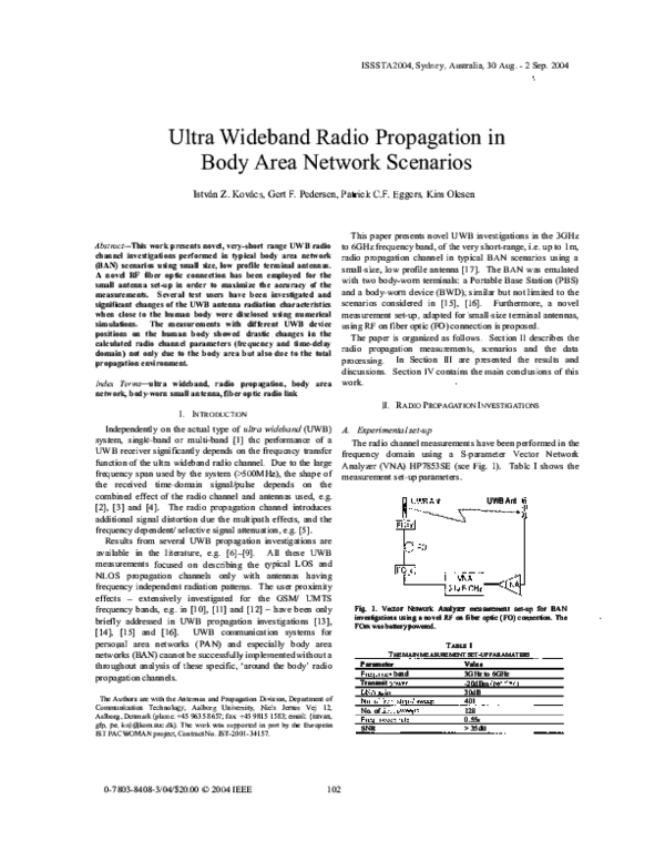 (PDF) Ultra wideband radio propagation in body area network scenarios