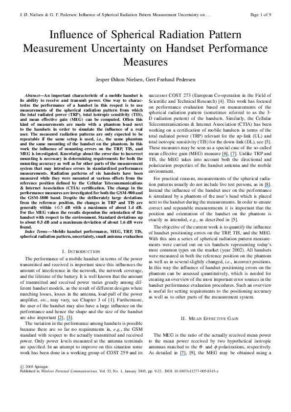 (PDF) Influence of Spherical Radiation Pattern Measurement Uncertainty ...