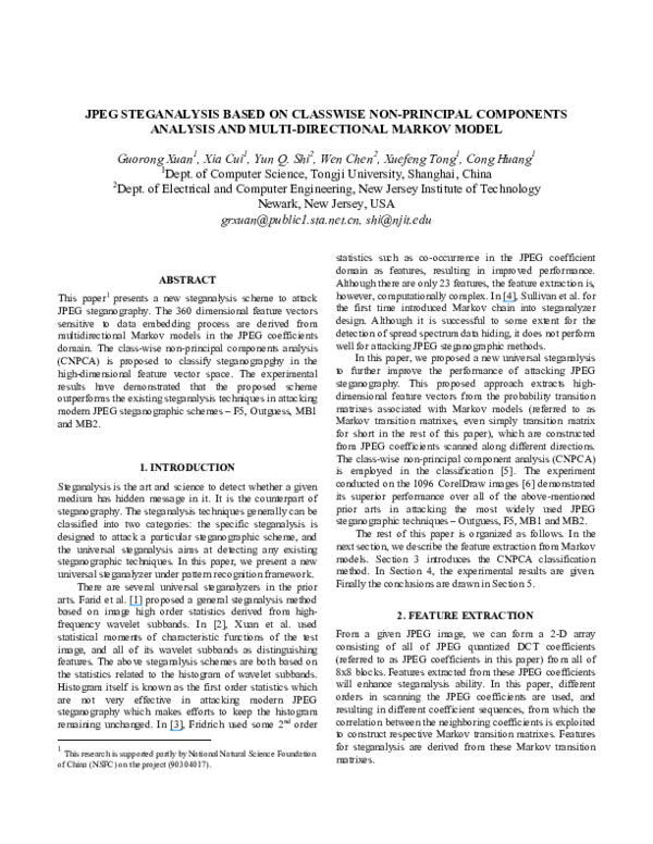 Pdf Jpeg Steganalysis Based On Classwise Non Principal Components