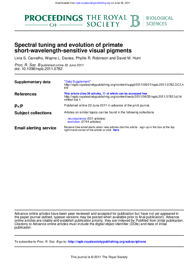 (PDF) Spectral tuning and evolution of primate short-wavelength ...