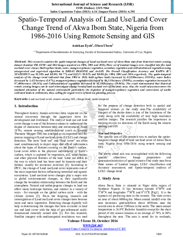 (PDF) Spatio-Temporal Analysis of Land Use/Land Cover Change Trend of Akwa Ibom State, Nigeria ...