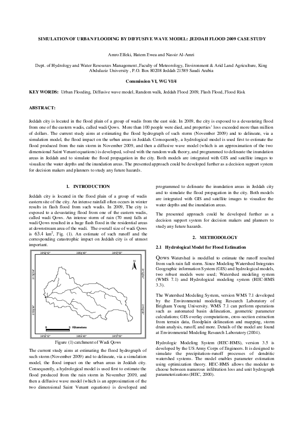 (PDF) Simulation of Urban Flooding by Diffusive Wave Model: Jeddah Flood 2009 Case Study