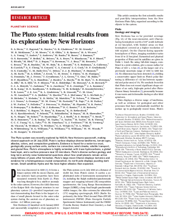 (PDF) The Pluto system: Initial results from its exploration by New Horizons | A. Calloway ...