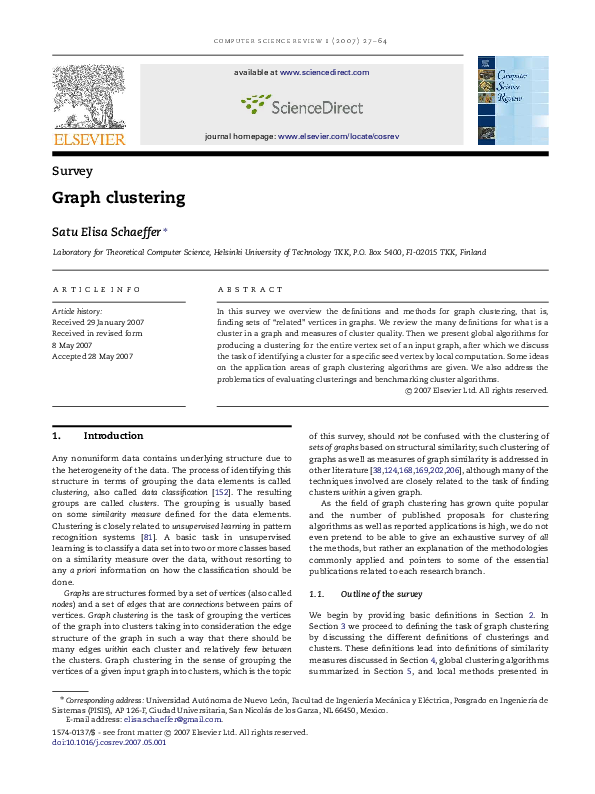 Pdf Graph Clustering Satu Elisa Schaeffer
