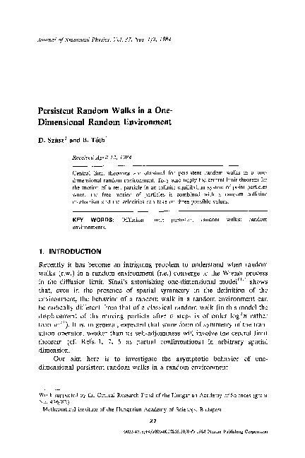 Pdf Persistent Random Walks In A One Dimensional Random Environment