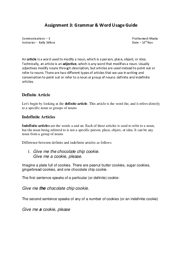(PDF) Assignment 3: Grammar & Word Usage Guide