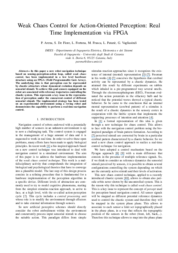 (PDF) Weak chaos control for action-oriented perception: real time implementation via FPGA