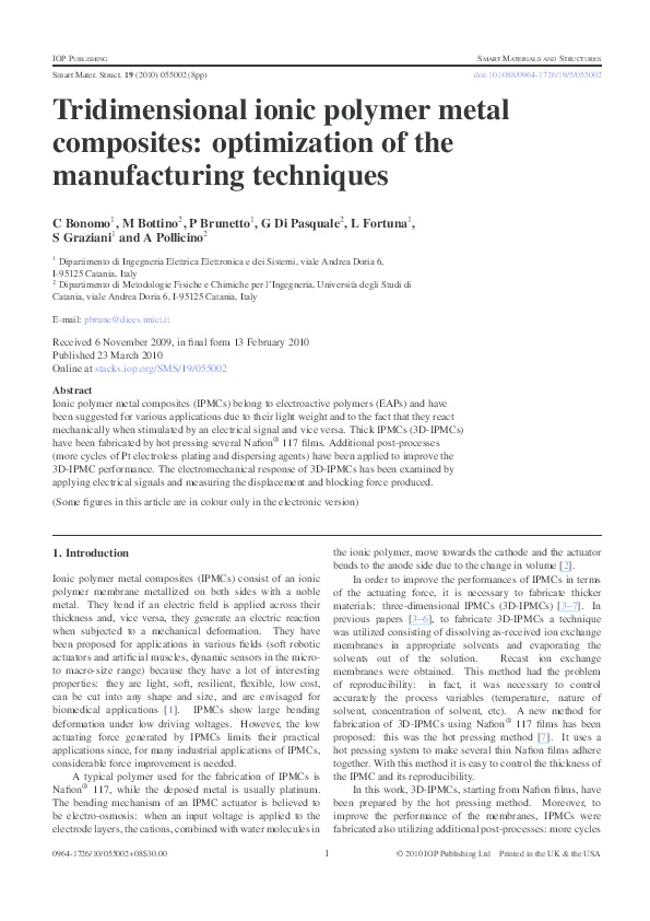 (PDF) Tridimensional ionic polymer metal composites: optimization of ...