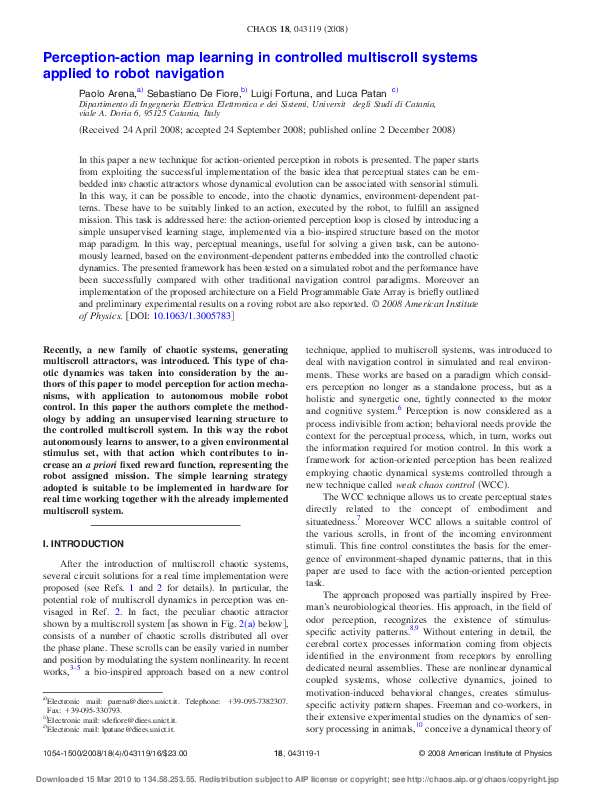 (PDF) Perception-action map learning in controlled multiscroll systems applied to robot navigation