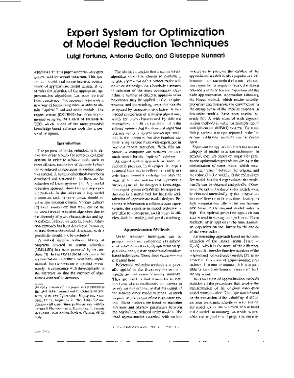 (PDF) Expert system for optimization of model reduction techniques
