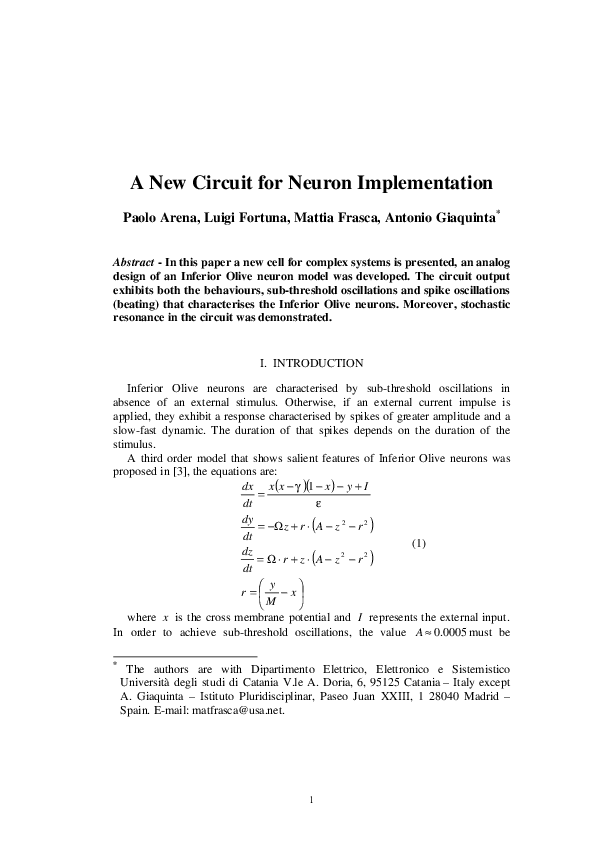 (PDF) A new circuit for neuron implementation