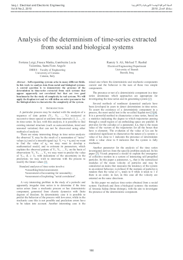 Pdf Analysis Of The Determinism Of Time Series Extracted From Social And Biological Systems
