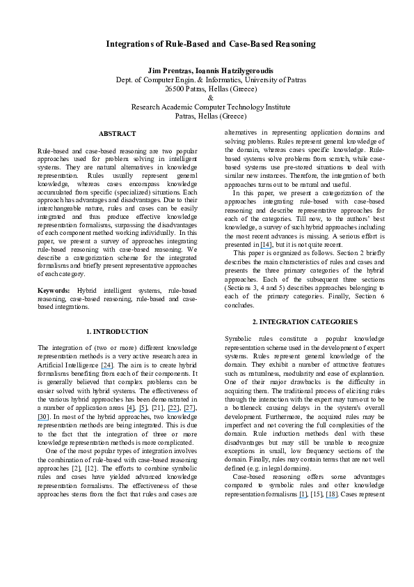Pdf Integrations Of Rule Based And Case Based Reasoning