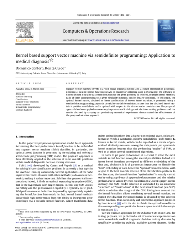 Pdf Kernel Based Support Vector Machine Classifiers For Early Detection Of Myocardial Infarction