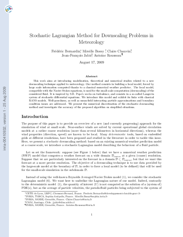 (PDF) Stochastic Lagrangian Method for Downscaling Problems in Meteorology