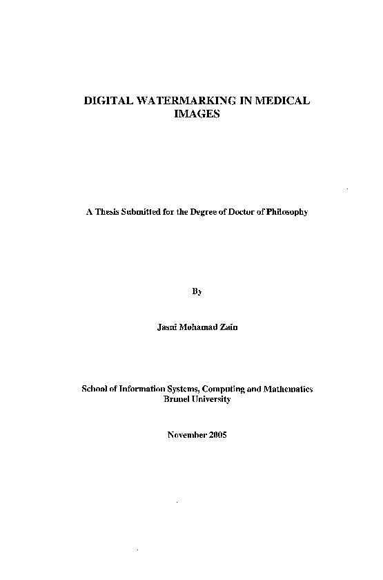 (PDF) Digital Watermarking for Medical Images