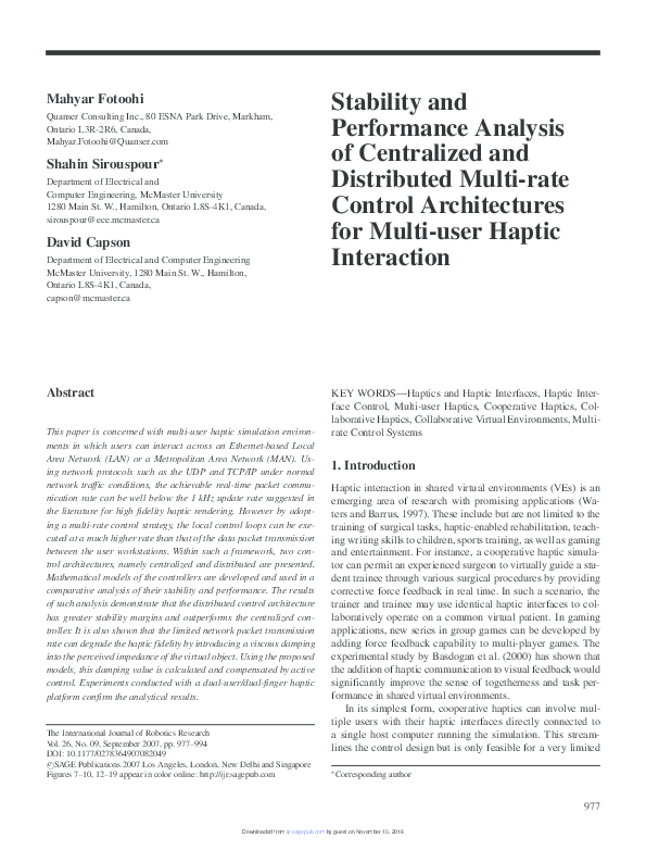 (PDF) Stability and Performance Analysis of Centralized and Distributed Multi-rate Control ...