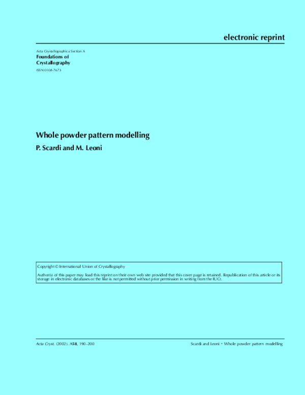(PDF) Whole powder pattern modelling