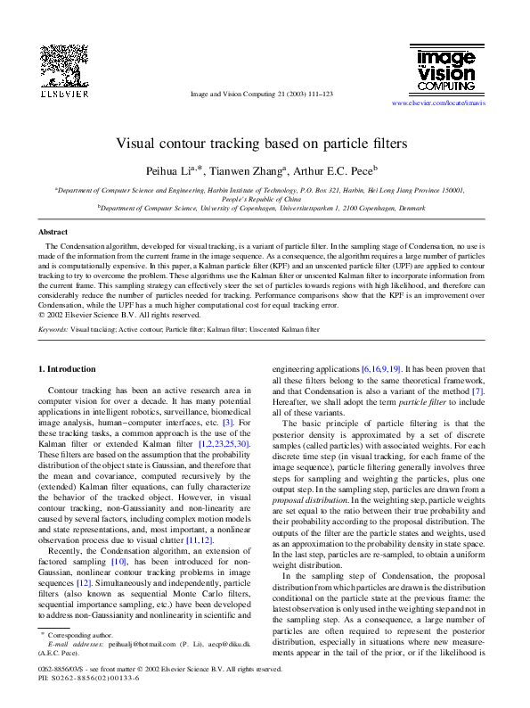Pdf Visual Contour Tracking Based On Particle Filters