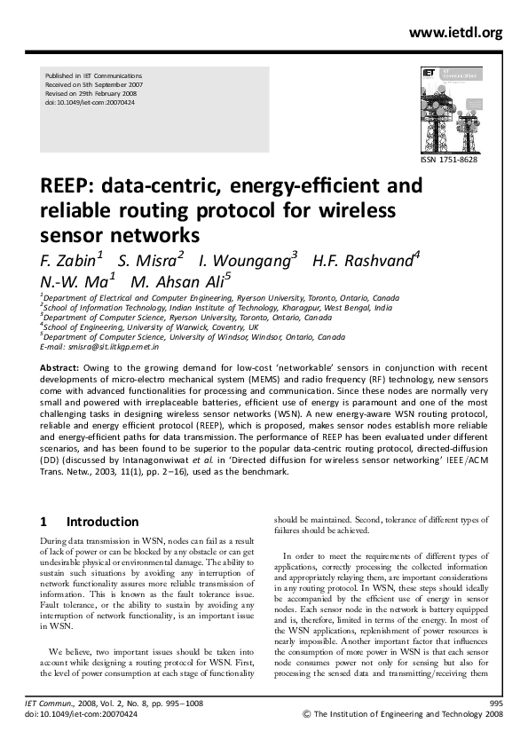 Pdf Reep Data Centric Energy Efficient And Reliable Routing Protocol For Wireless Sensor