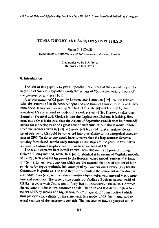 (PDF) Topos theory and souslin's hypothesis