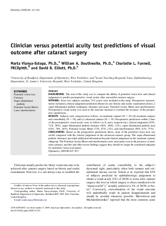 (PDF) Clinician versus potential acuity test predictions of visual ...