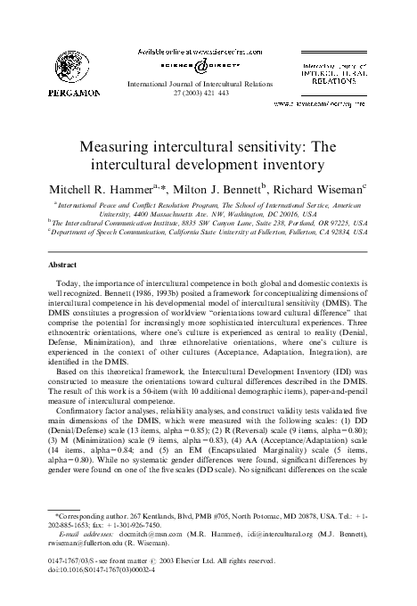 (PDF) Measuring intercultural sensitivity: The intercultural ...