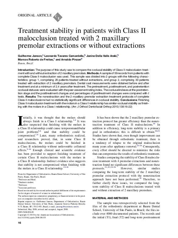 (PDF) Treatment stability in patients with Class II malocclusion ...