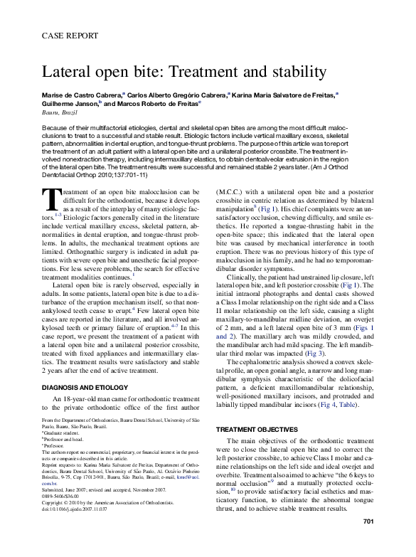 (PDF) Lateral open bite: Treatment and stability