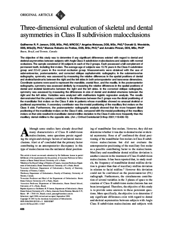 (PDF) Three-dimensional evaluation of skeletal and dental asymmetries ...