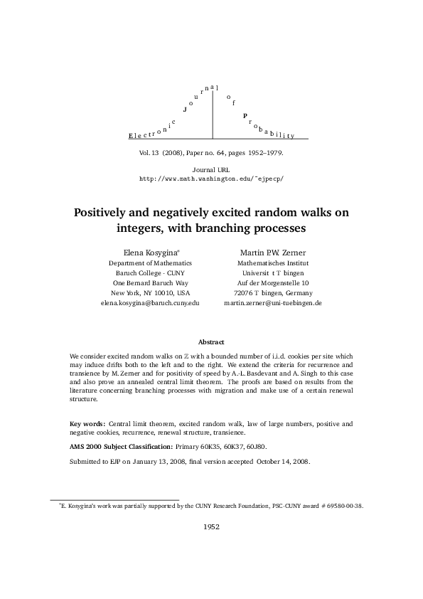 (PDF) Positively and negatively excited random walks on integers, with branching processes