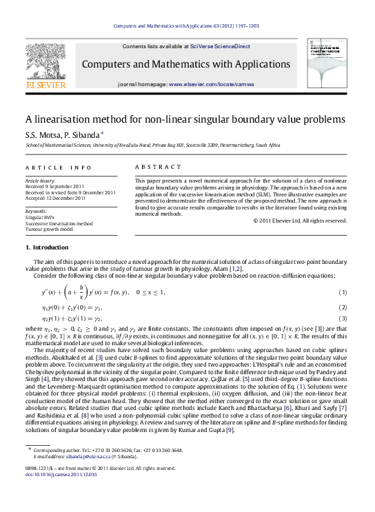 Pdf A Linearisation Method For Non Linear Singular Boundary Value