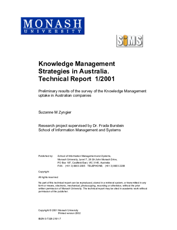(PDF) Knowledge Management Strategies in Australia. Technical Report 1/2001