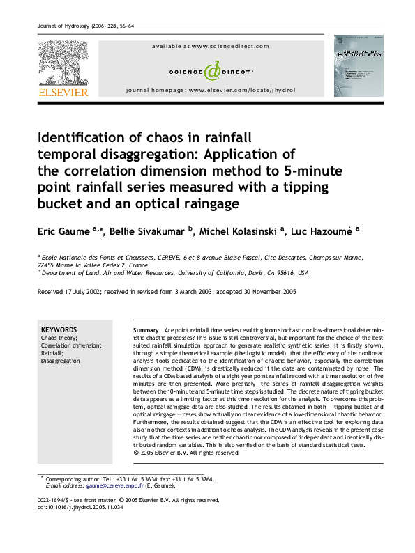 (PDF) Identification of chaos in rainfall temporal disaggregation: Application of the ...
