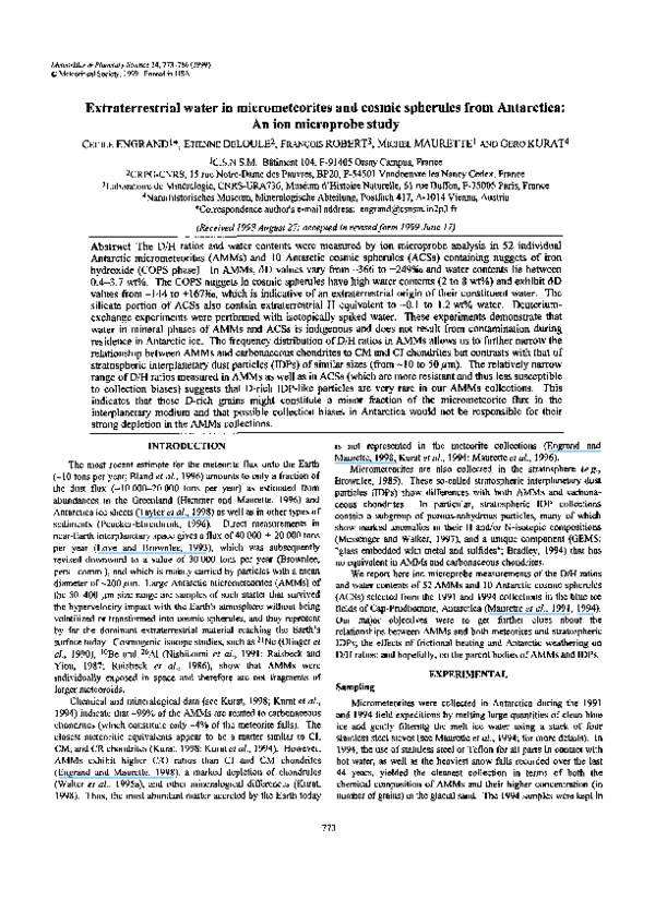 (PDF) Extraterrestrial water in micrometeorites and cosmic spherules ...