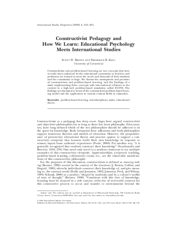 (PDF) Constructivist Pedagogy and How We Learn: Educational Psychology Meets International Studies